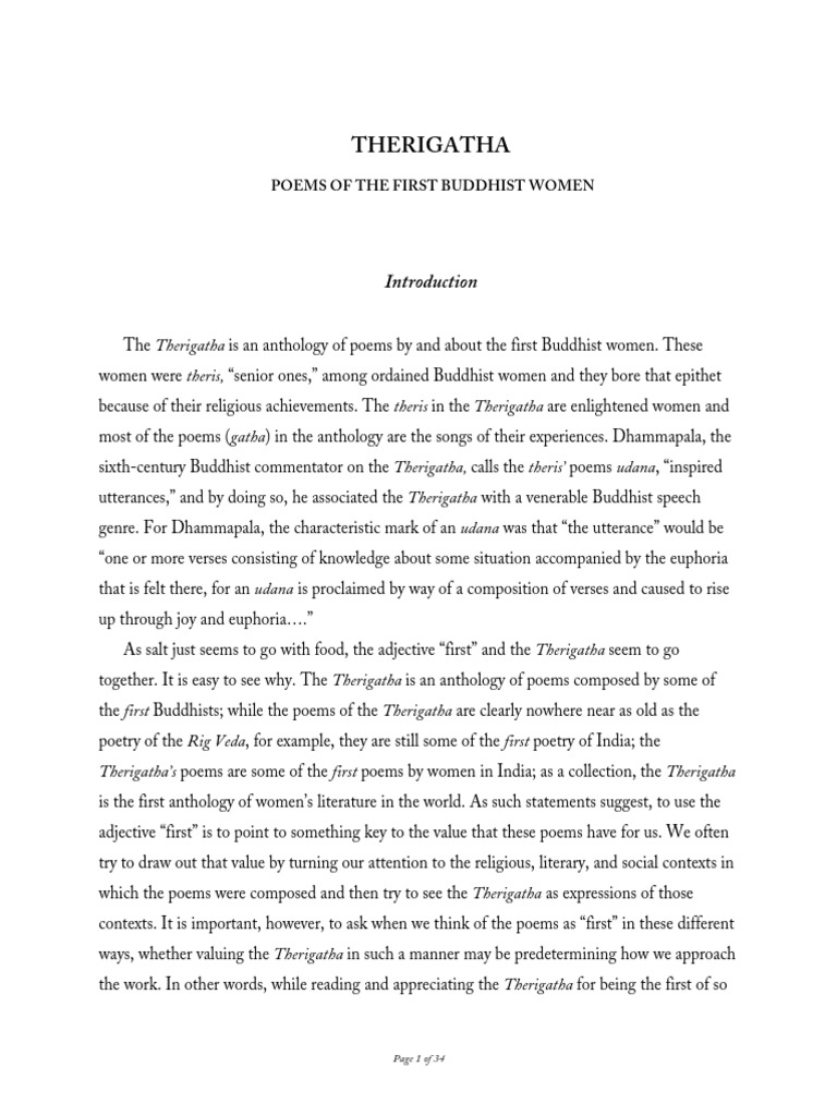 Therigatha: Poems of The First Buddhist Women | PDF | Pali | Indian ...