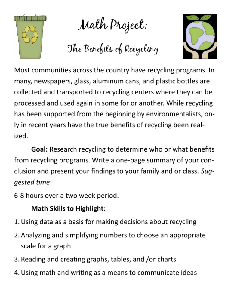 Math Project - The Benefits of Recycling | PDF | Municipal Solid Waste ...