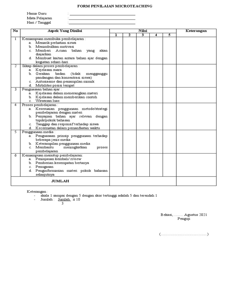 Format Penilaian Praktek Microteaching | PDF