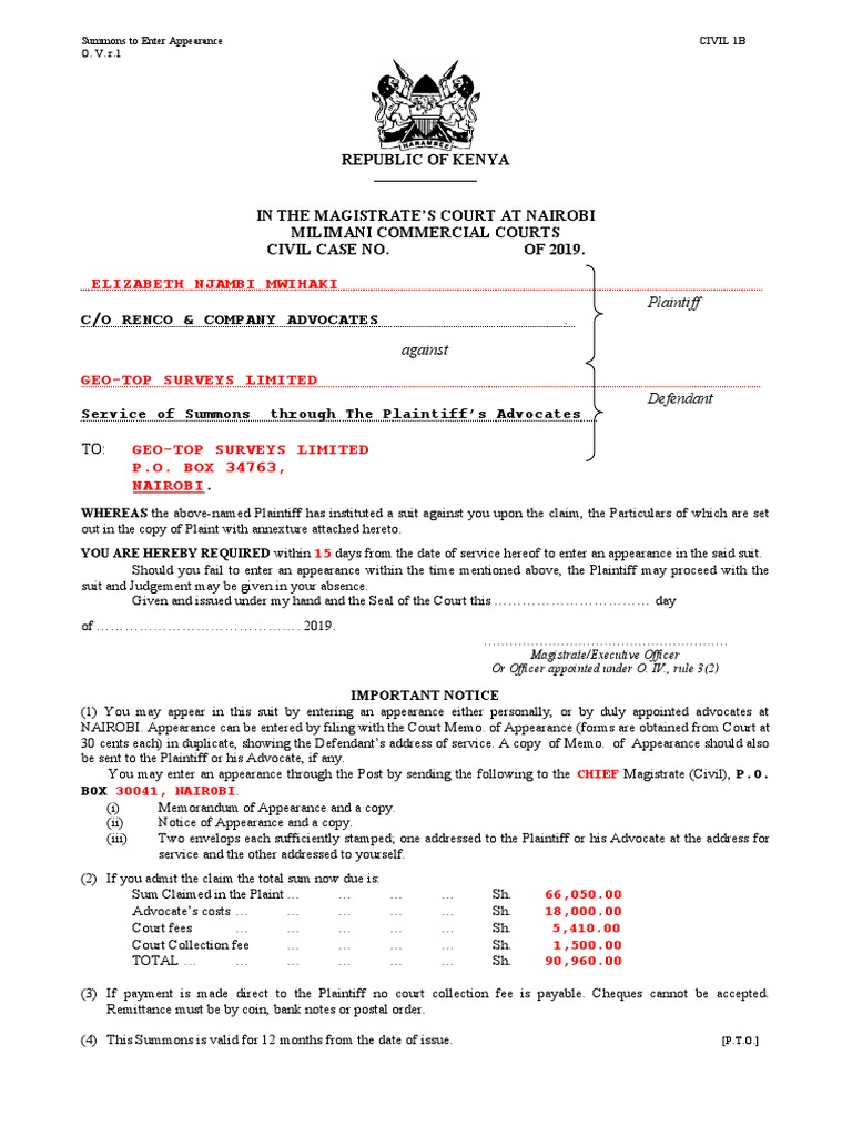 Summons To Enter Appearance - Magistrates | PDF | Lawsuit | Summons