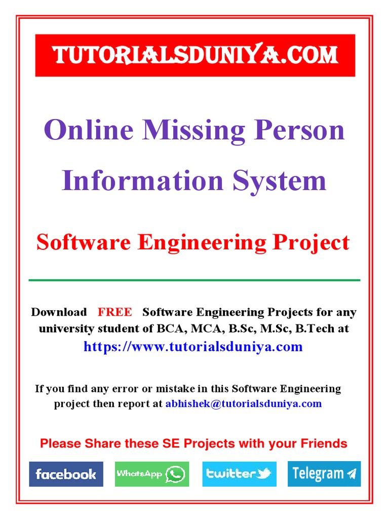 Online Missing Person Information System - SE Project | PDF | Software ...