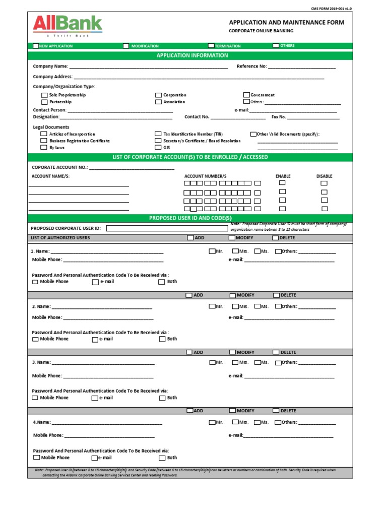Application Information: Application and Maintenance Form | PDF ...
