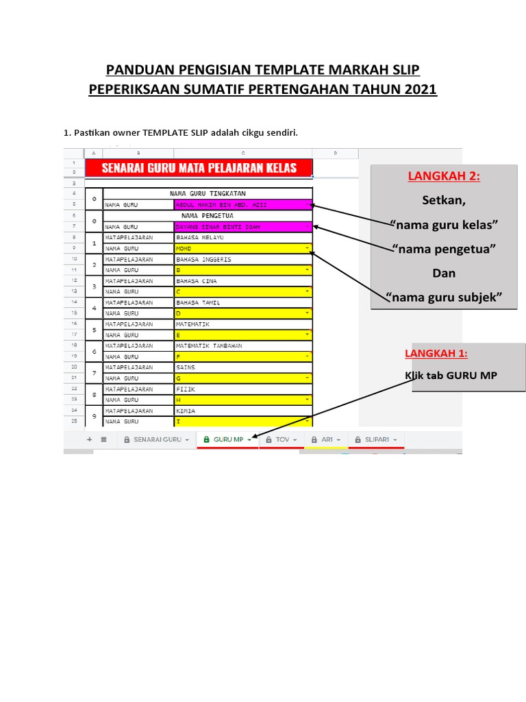 Panduan Pengisian Template Markah Slip Peperiksaan Sumatif Pertengahan ...