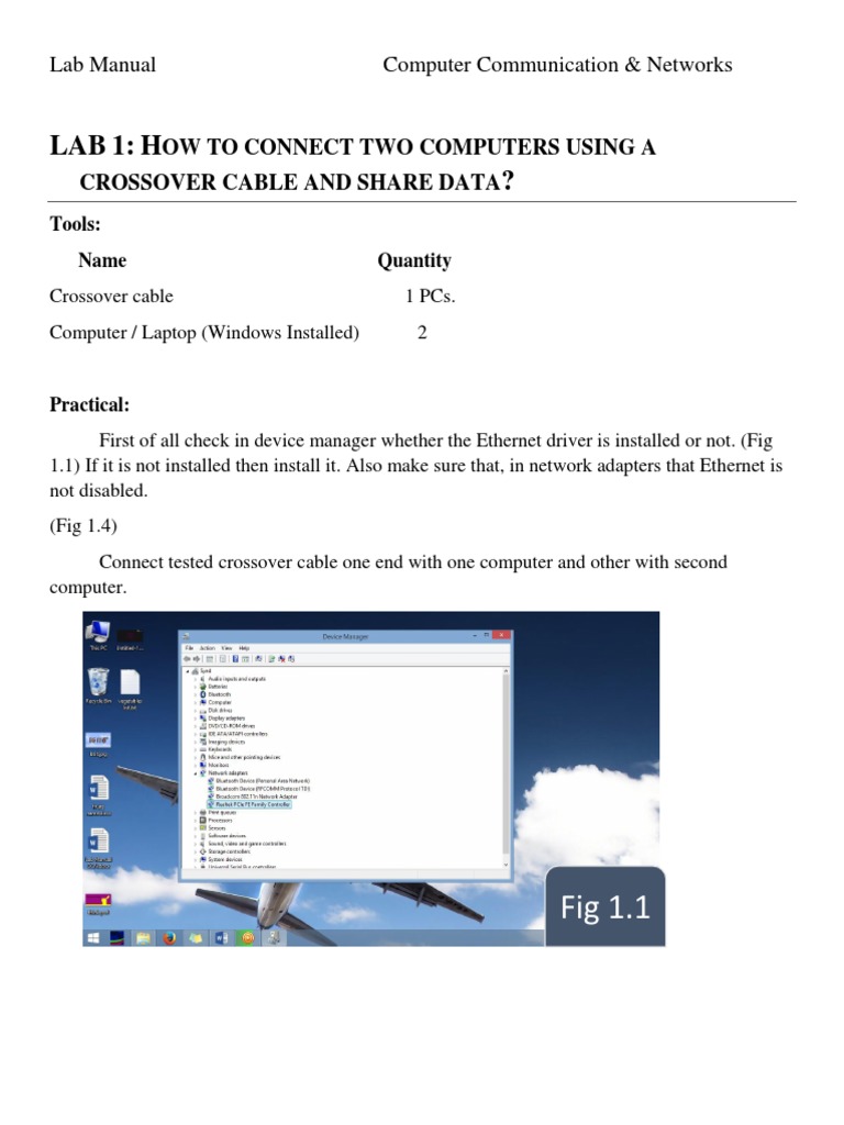 LAB 1: H ?: Ow To Connect Two Computers Using A Crossover Cable and ...