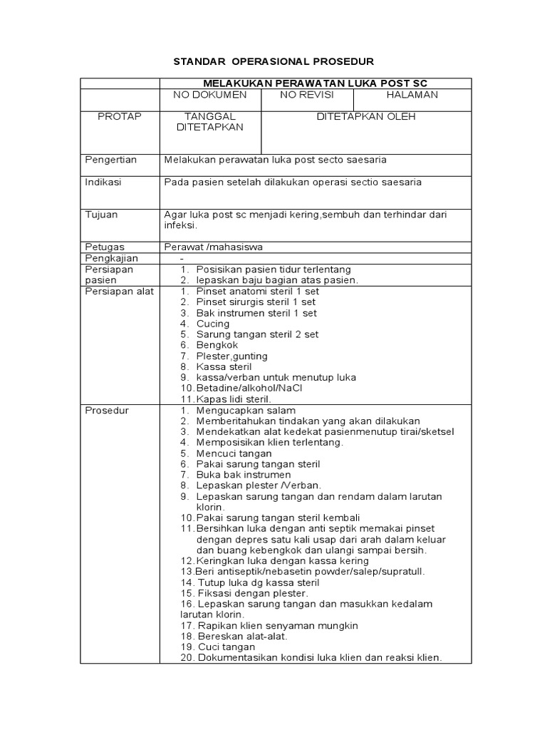 SOP Perawatan Luka Post SC | PDF