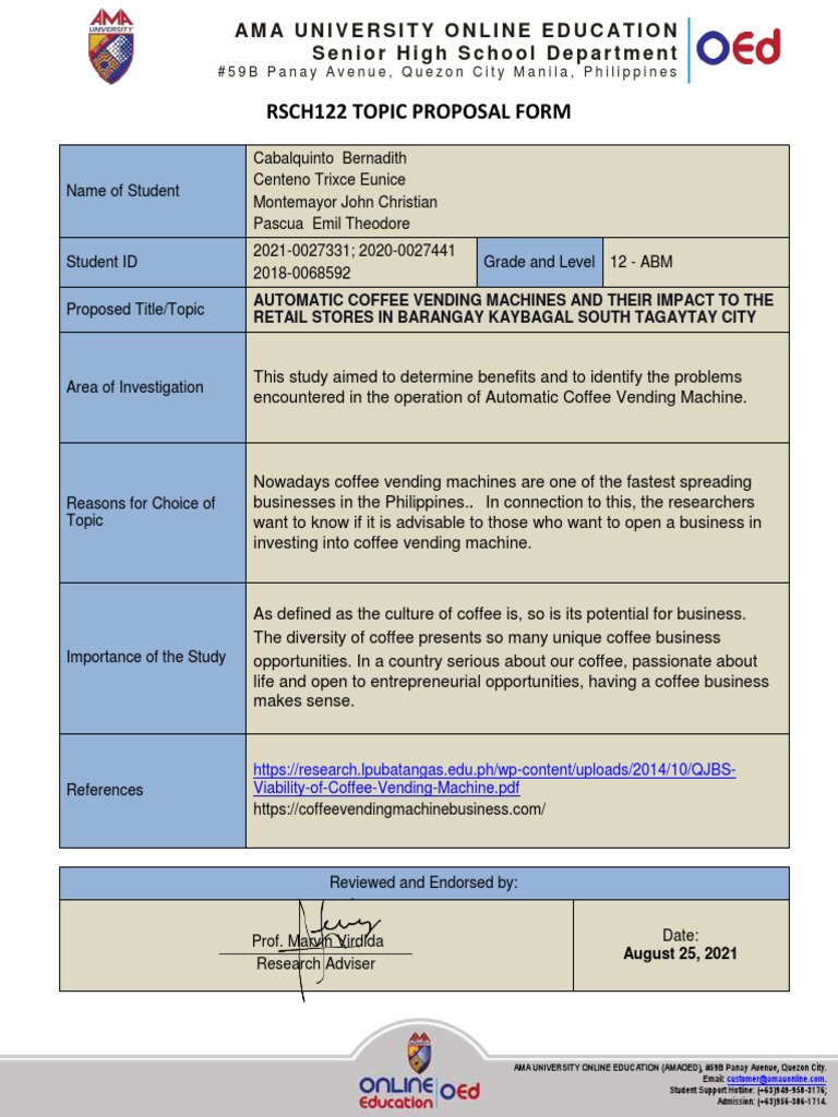 Approved RSCH122 Topic Proposal Form 3 | PDF