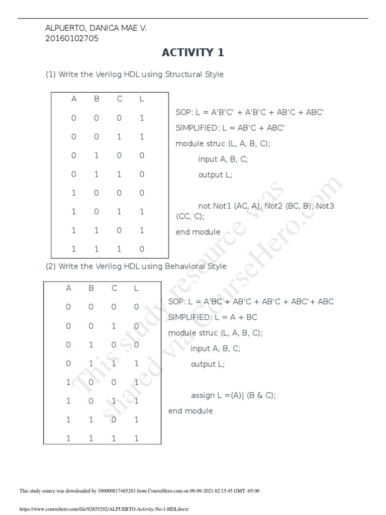 Alpuerto Activity No. 1 HDL | PDF | Computing | Software Development