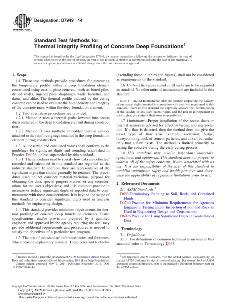 Thermal Integrity Profiling of Concrete Deep Foundations: Standard Test ...