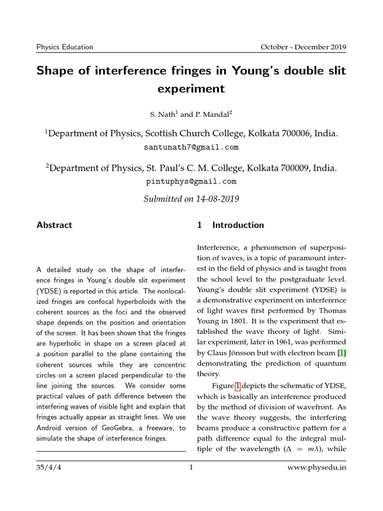 Hyperbolic Fringes in YDSE Explained | PDF | Geometry | Physics