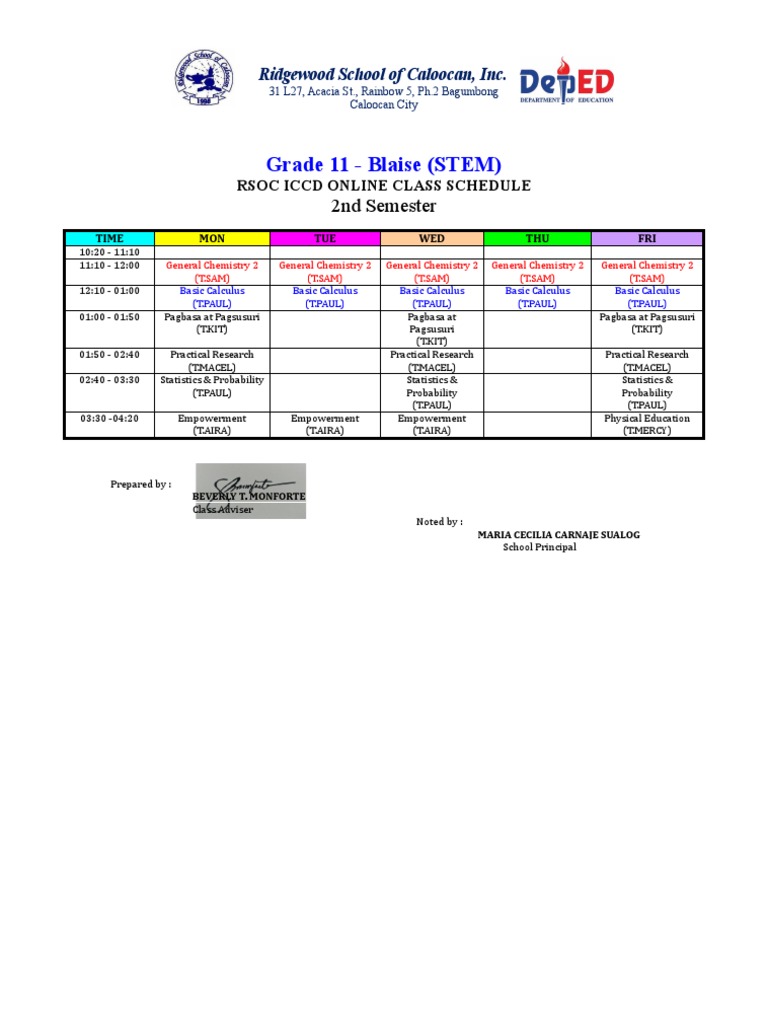 Grade 11 - Blaise (STEM) : Ridgewood School of Caloocan, Inc | PDF