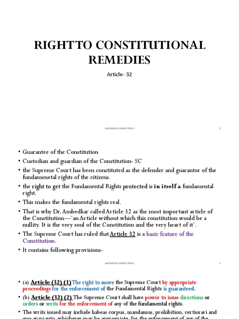 Right To Constitutional Remedies: Article-32 | PDF | Writ Of ...