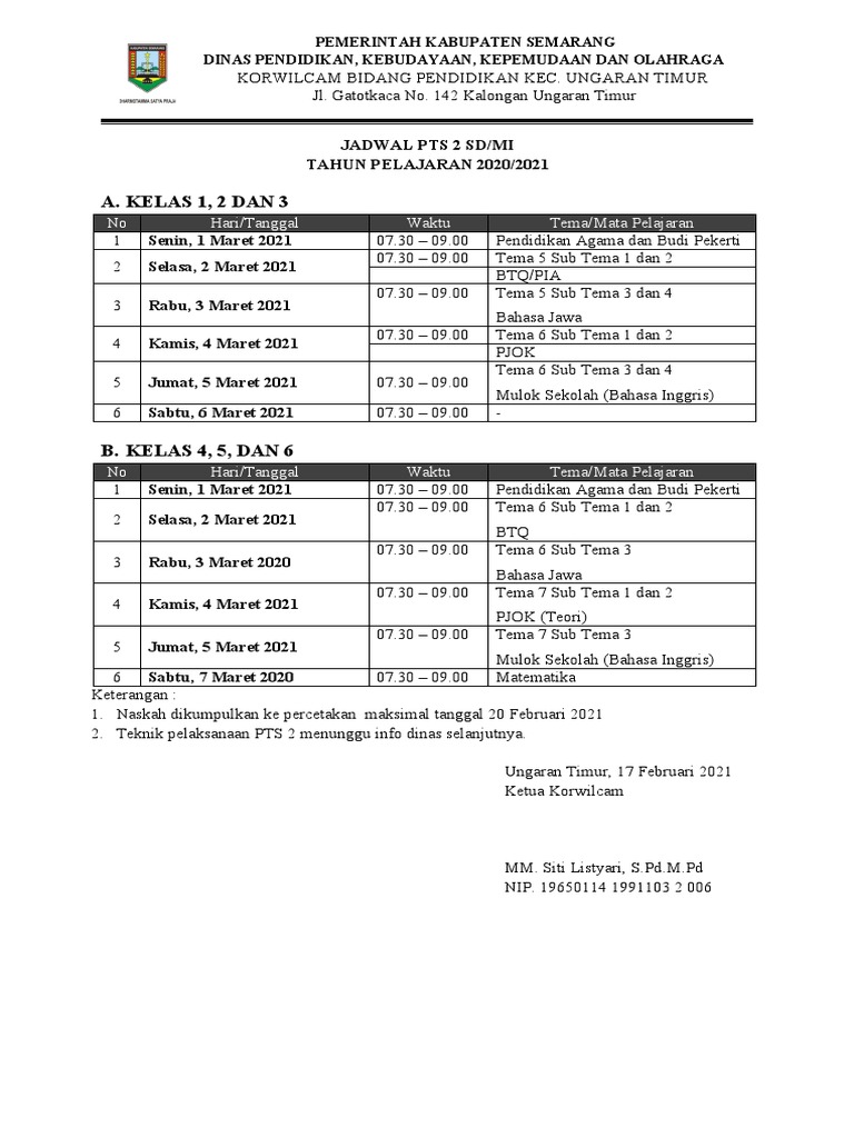 Jadwal PTS 2 TP 2020-2021 | PDF
