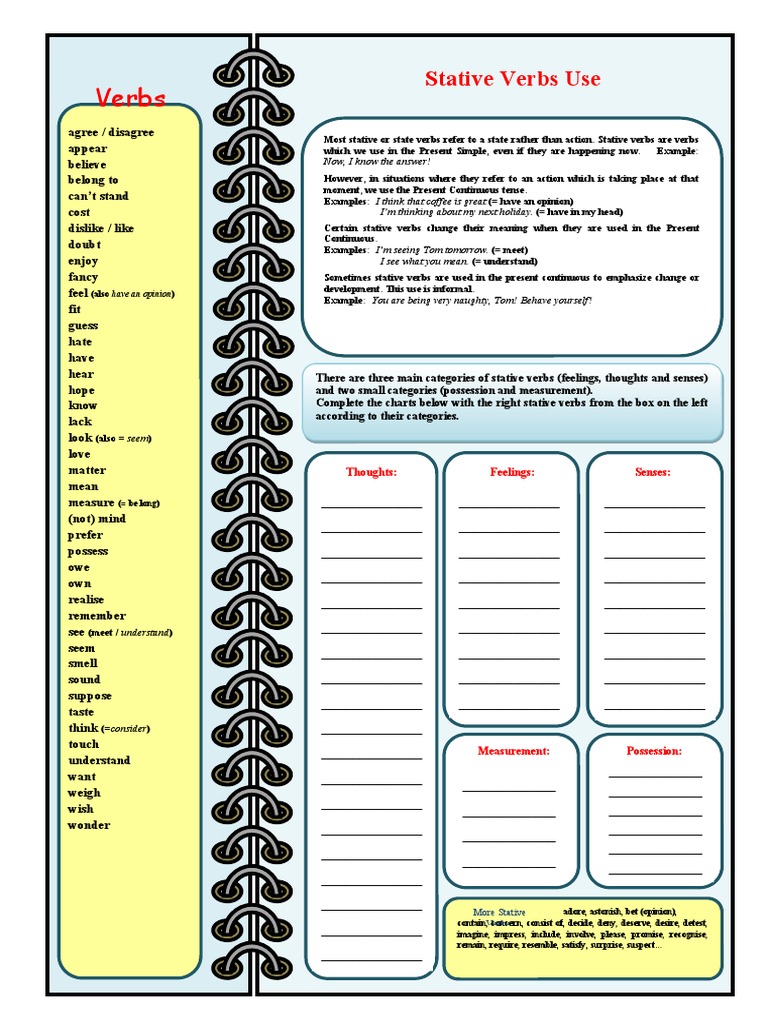 Stative Verbs Worksheet | PDF | Verb