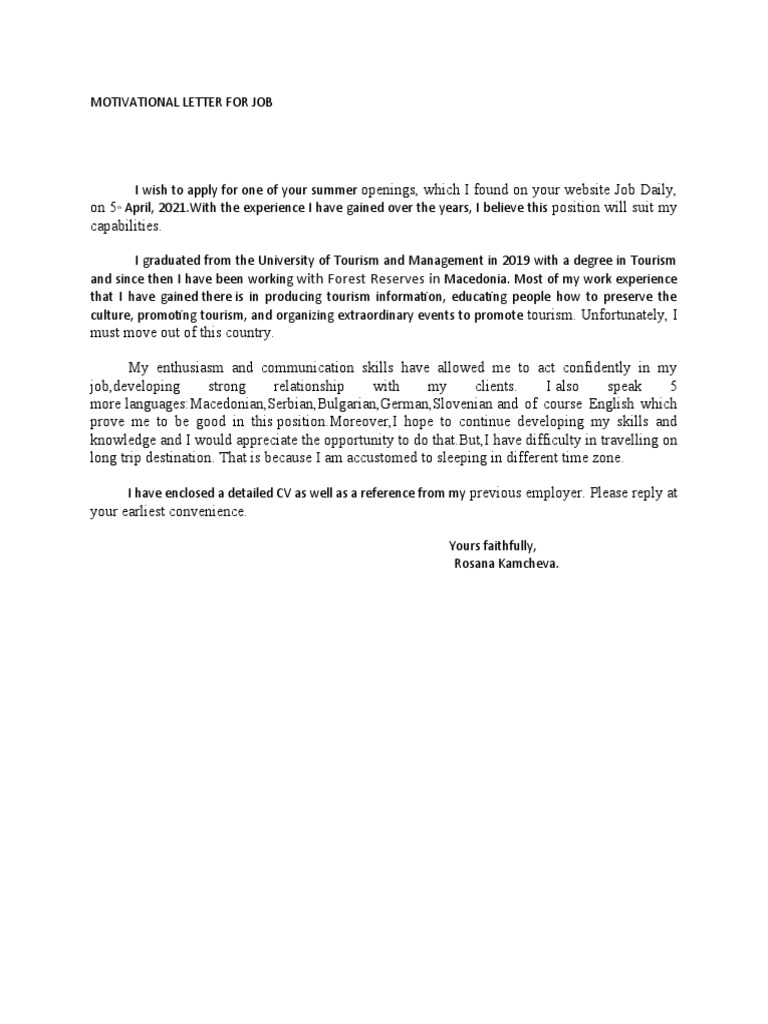 Motivational Letter For Job | PDF