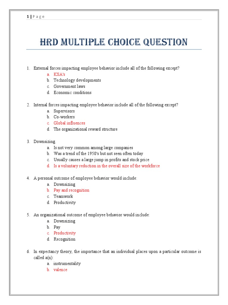 HRD Multiple Choice Question | PDF | Motivational | Motivation