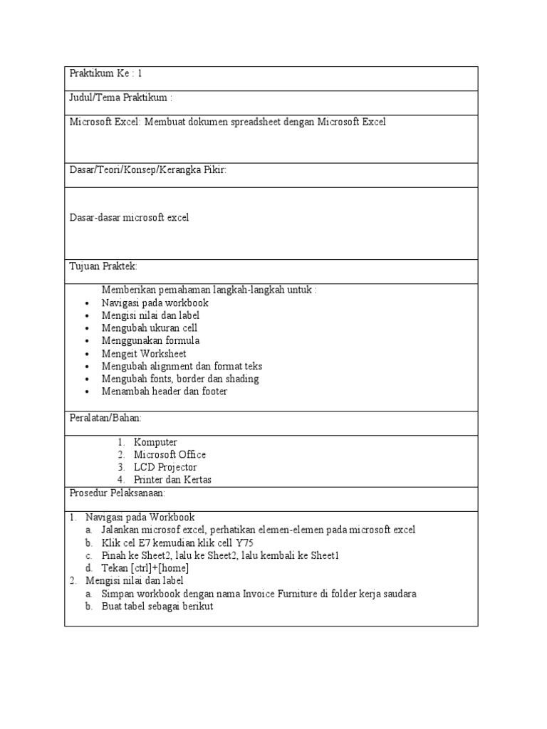 Microsoft Excel Membuat Dokumen Spreadsheet | PDF