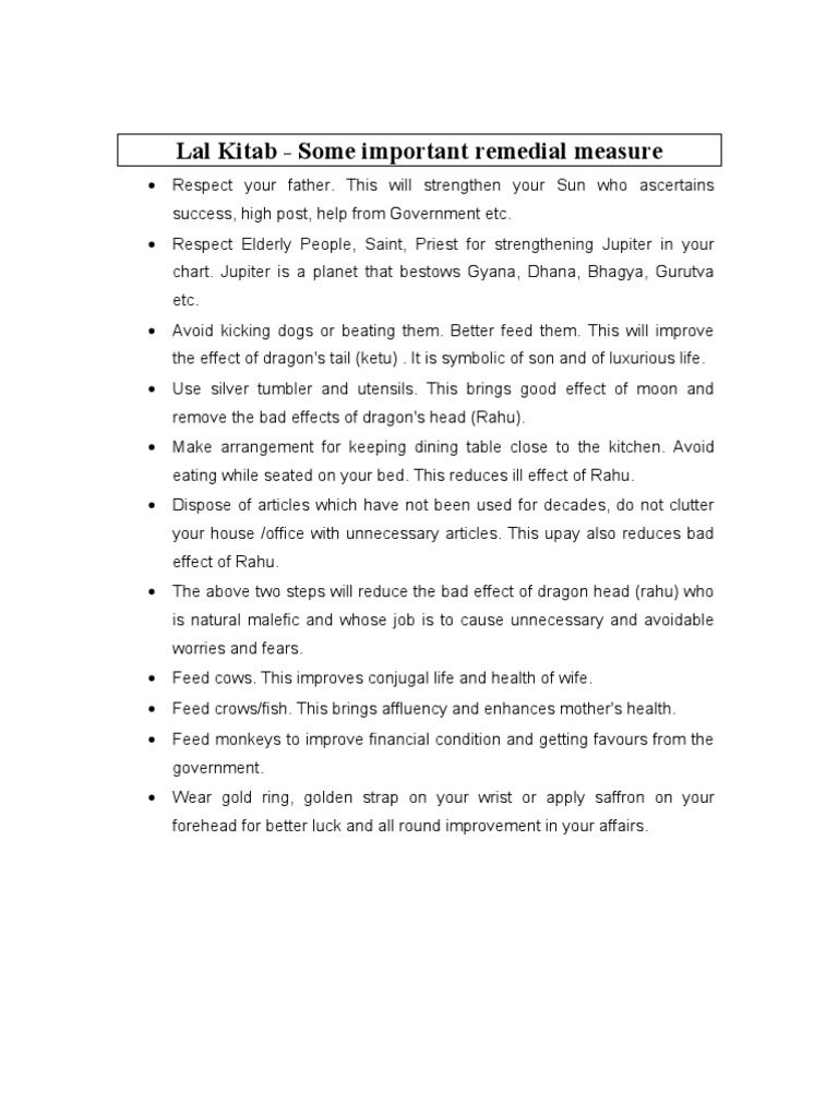 Lal Kitab - Some Important Remedial Measure | Download Free PDF | Nature