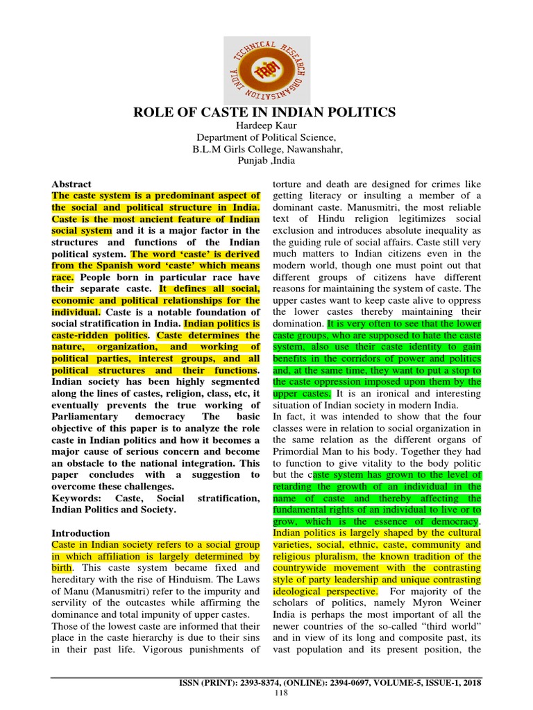Role of Caste in Politics | PDF | Caste | Social Equality