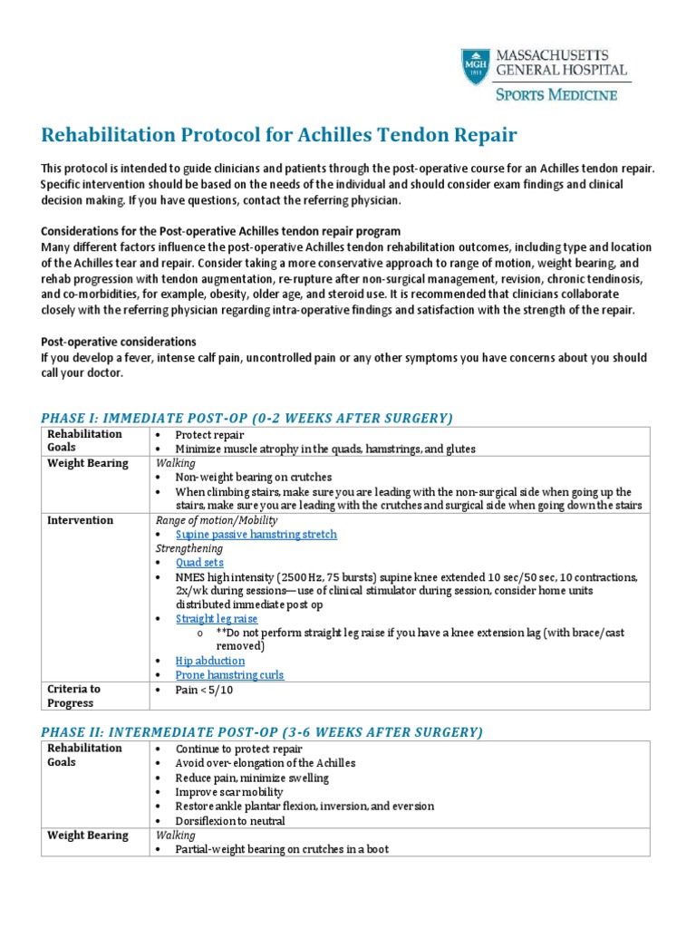 Rehabilitation Protocol For Achilles Tendon Repair | PDF | Anatomical ...