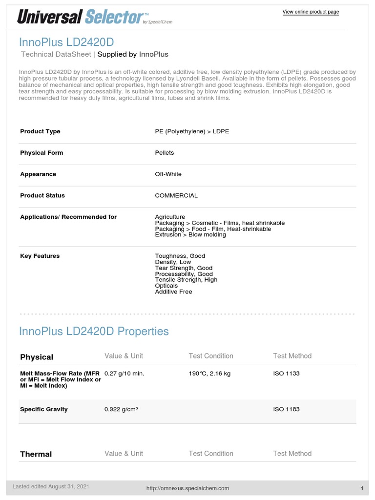 InnoPlus LD2420D - InnoPlus | PDF | Polyethylene | Applied And ...