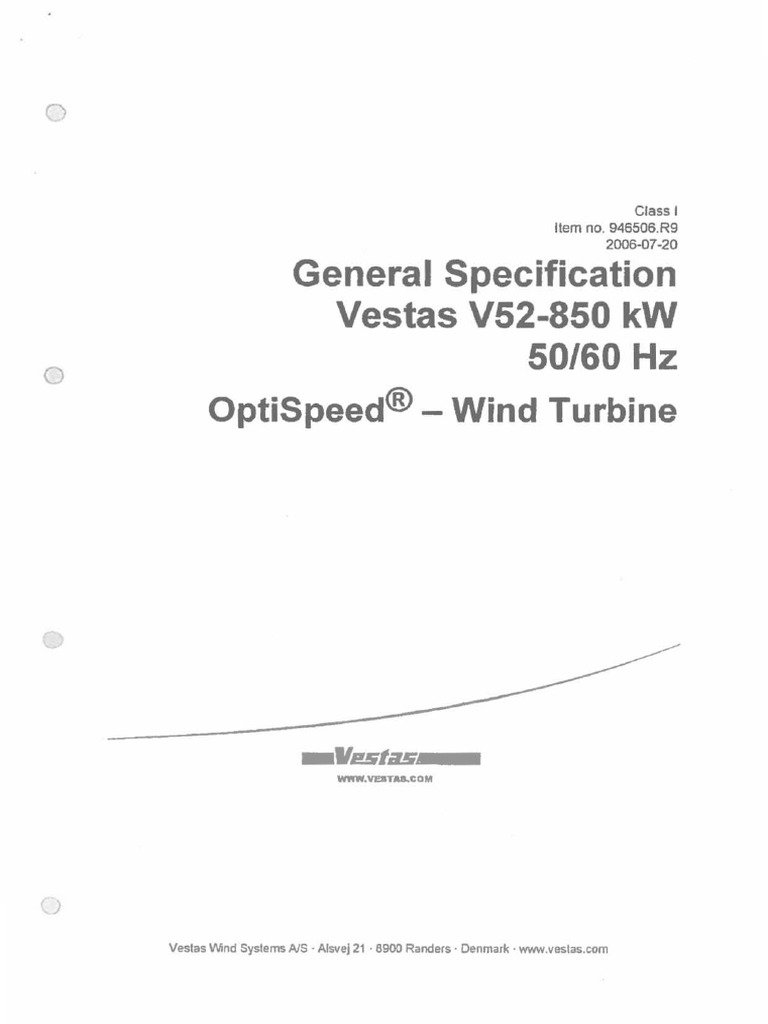 General Specification Vestas V52-850 KW 50/60 HZ: Optispeed® - Wind ...