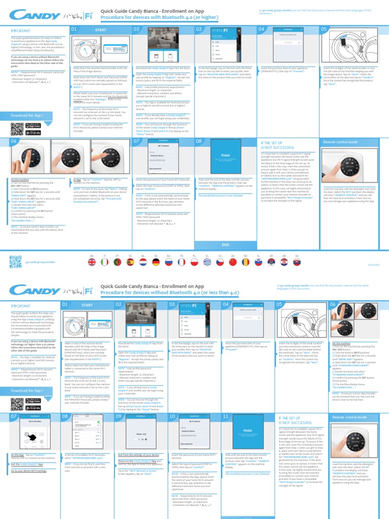Quick Guide Candy Bianca Smart Fi Dual en 170830 | PDF | Wi Fi | Mobile App