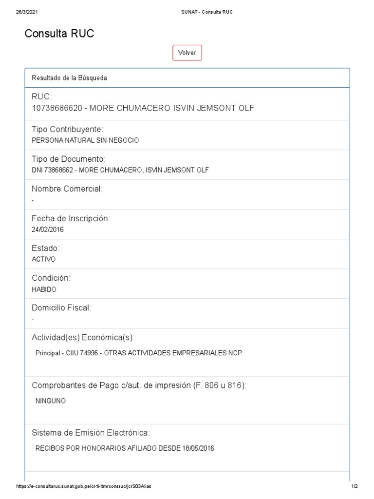 Consulta RUC SUNAT: More Chumacero | PDF | Business