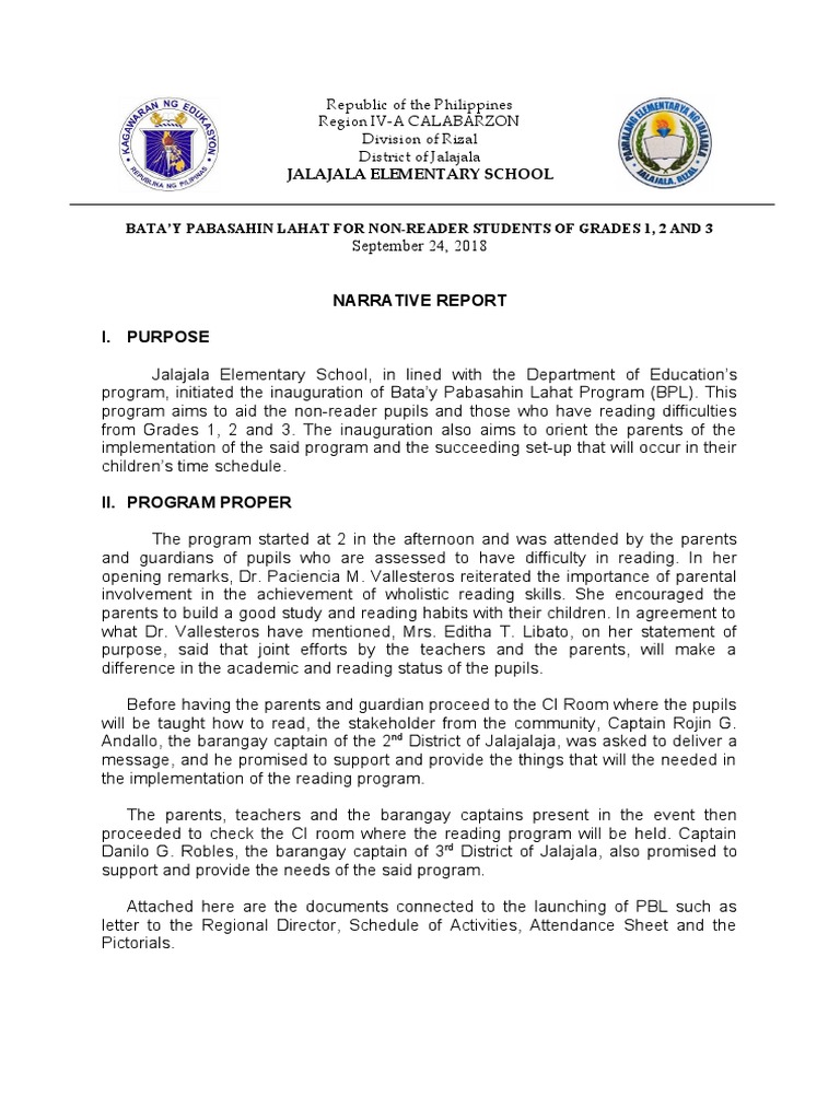 BPL Narrative Report | PDF | Mathematics | Teachers