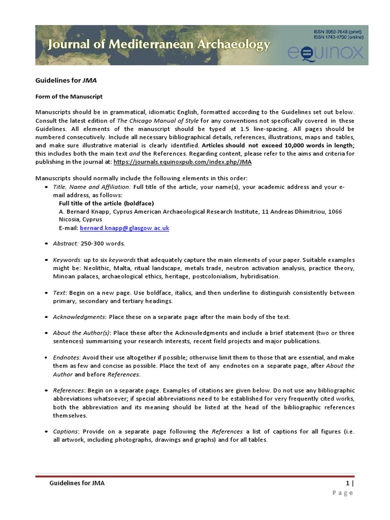 JMA Manuscript Submission Guidelines | PDF | Radiocarbon Dating ...