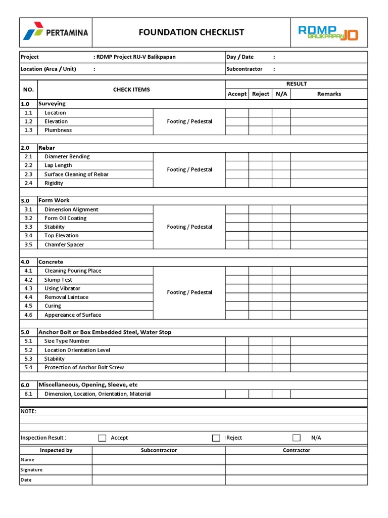 Form JO Foundation Checklist | PDF