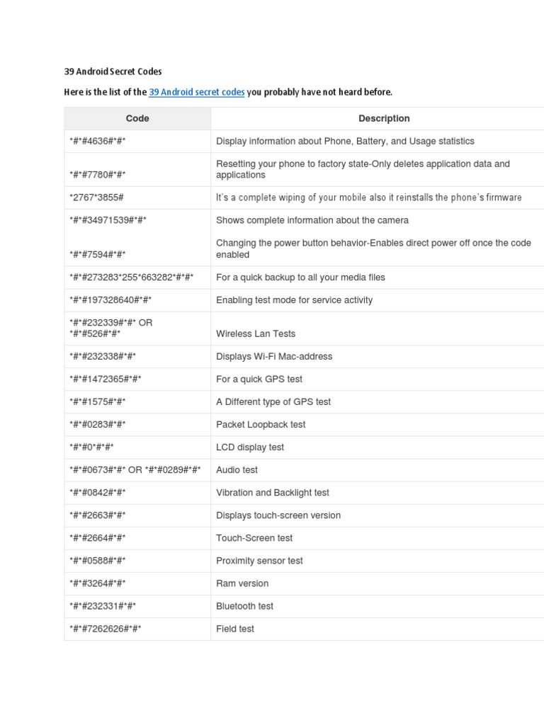 39 Android Secret Codes Here Is The List of The You Probably Have Not ...