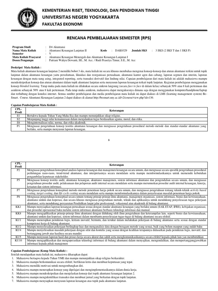 RPS AKL 2 D4-Akuntansi | PDF | Bisnis