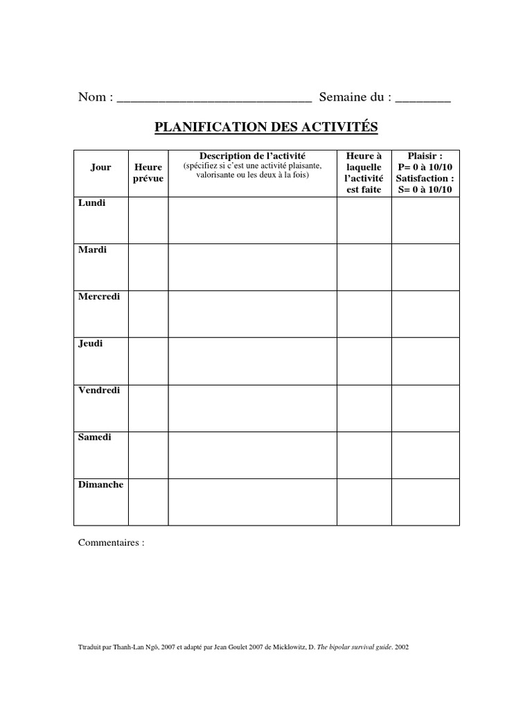 Planification Activités | PDF