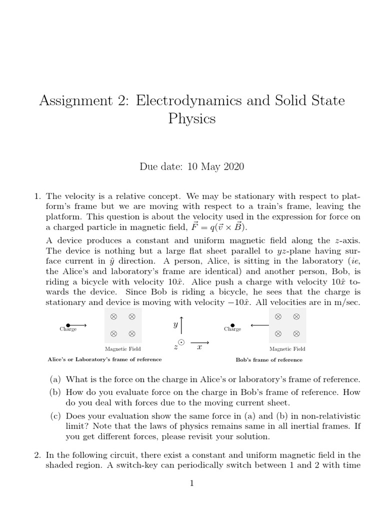 Assignment 2: Electrodynamics and Solid State Physics: Due Date: 10 May 2020 | PDF | Force ...