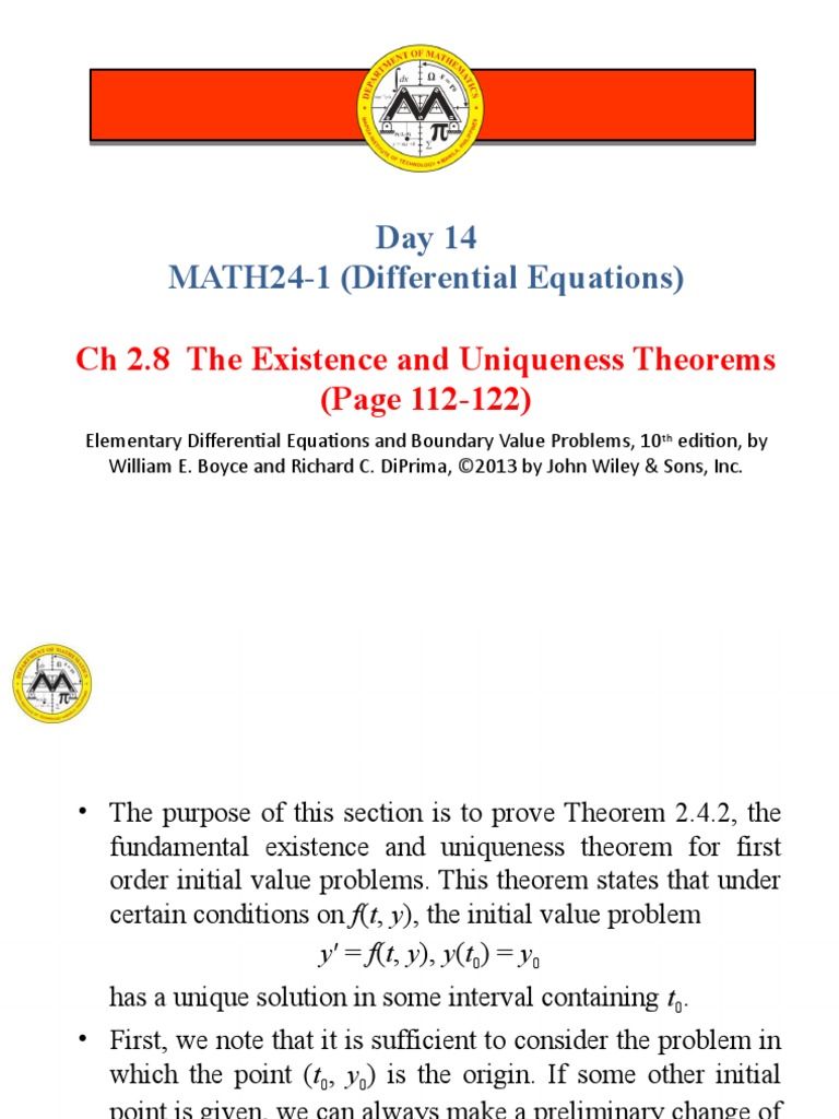 15 2 8 The Existence And Uniqueness Theorems Pdf Calculus Functions And Mappings