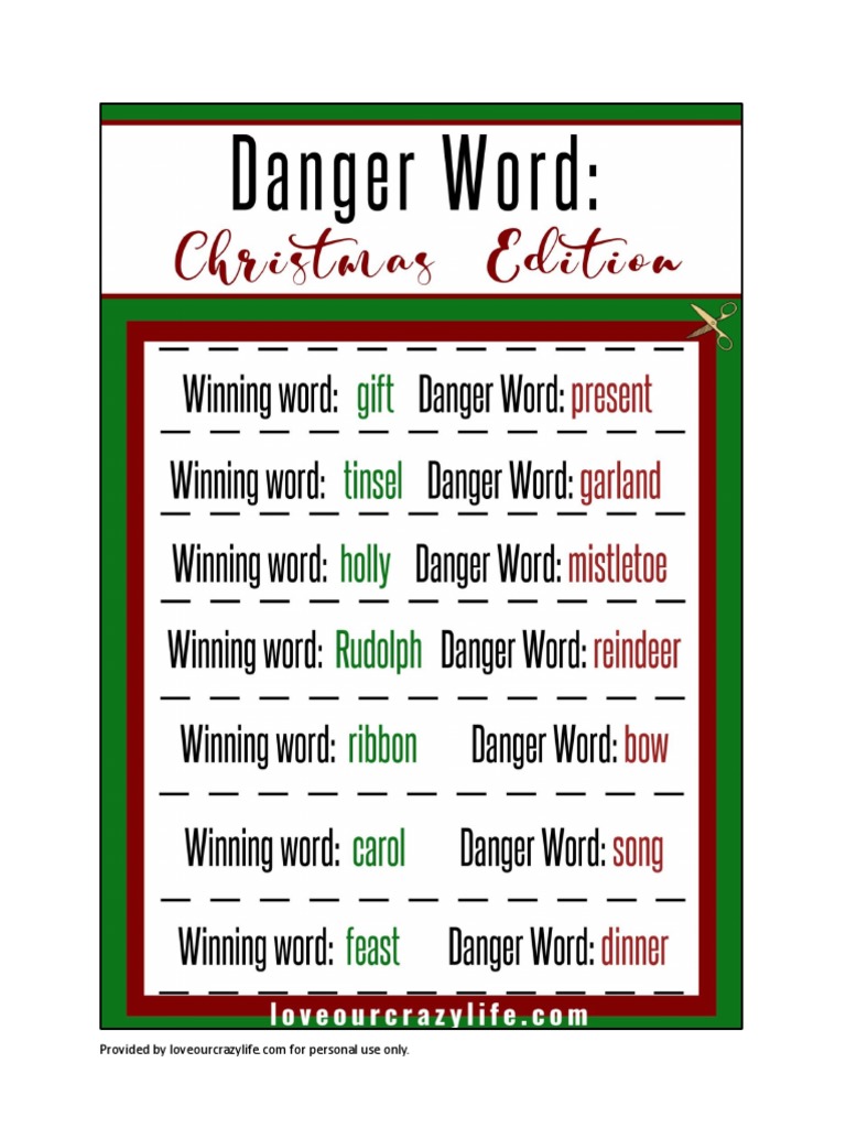 Christmas Danger Word Game Printable LOCL | PDF