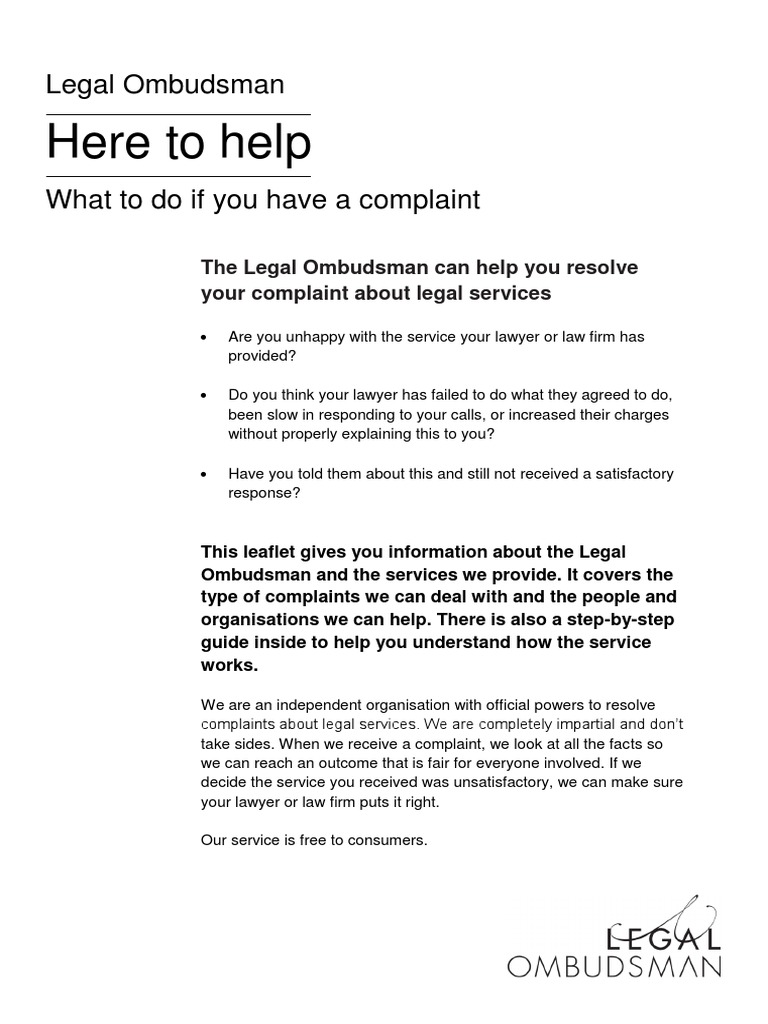 Legal Ombudsman Here To Help | PDF | Lawyer | Complaint