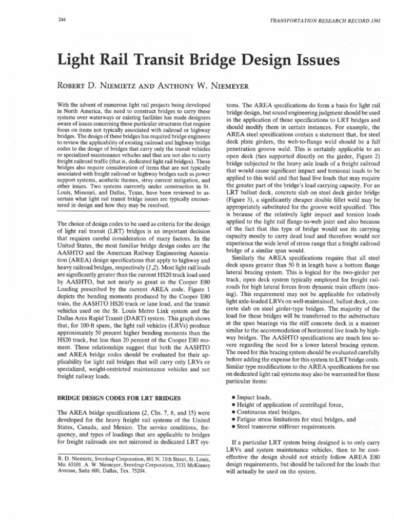 Light rail bridge design issues focus on LRT loads and code ...