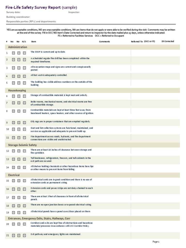 (Sample) : Fire-Life Safety Survey Report | Download Free PDF | Fire ...