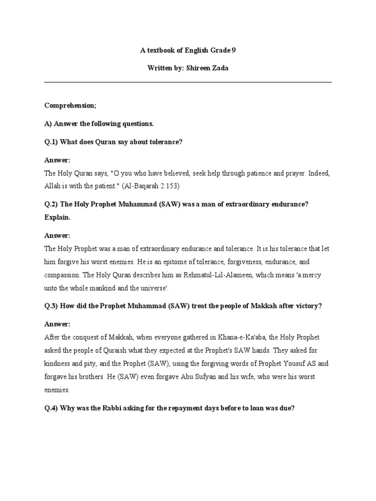 A Textbook of English Grade 9 Full Syllabuss | PDF | Muhammad | Medina