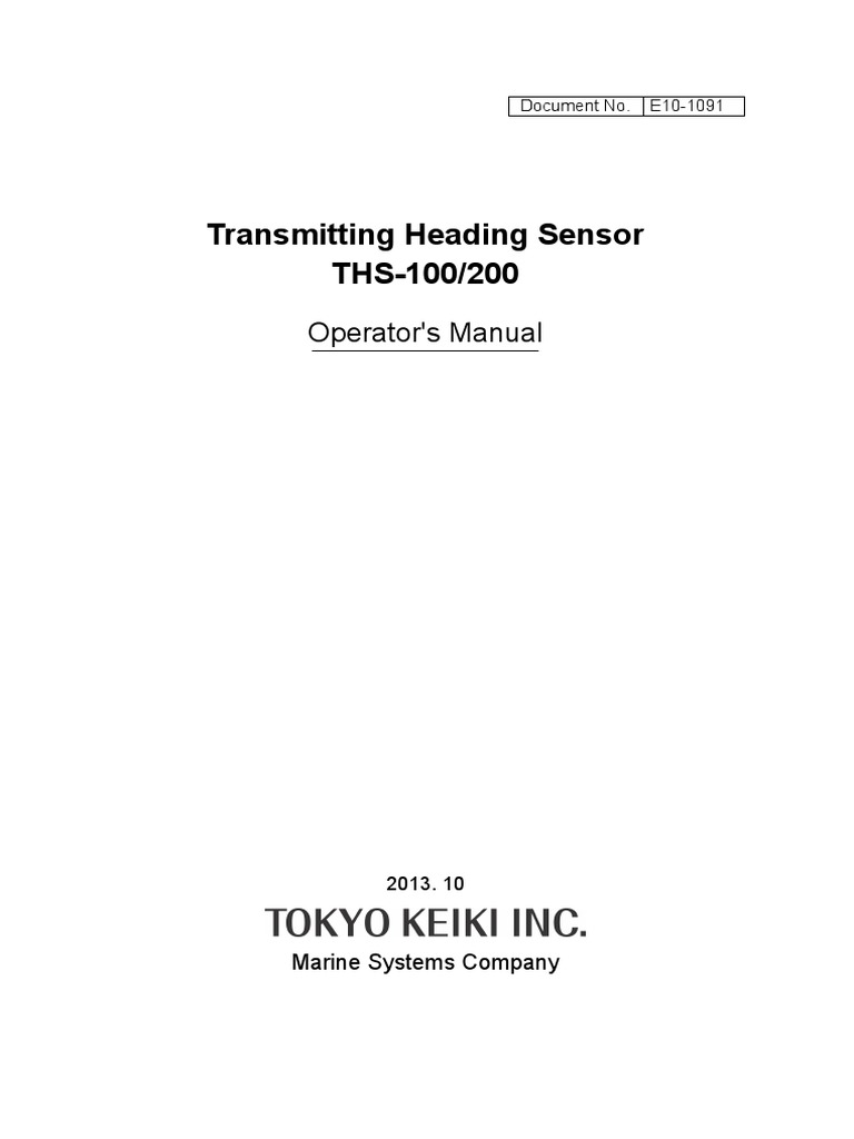Tokyo Keiki Transmitting Heading Sensor THS-100 - 200 Operator's Manual ...