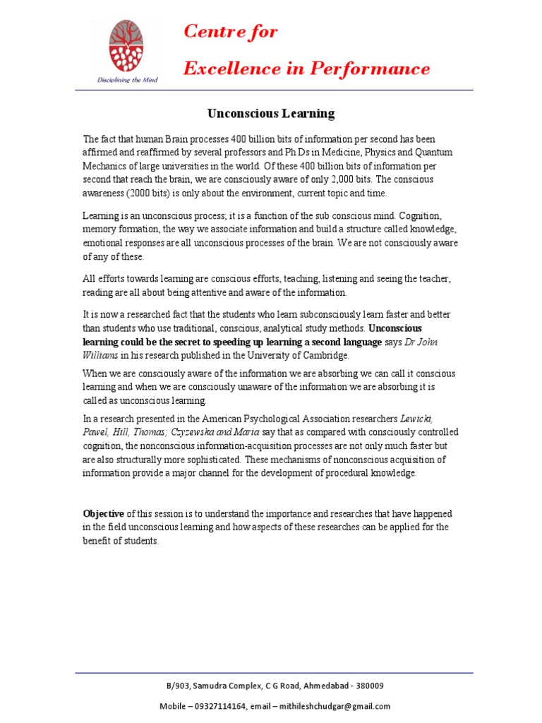 Unconscious Learning | PDF
