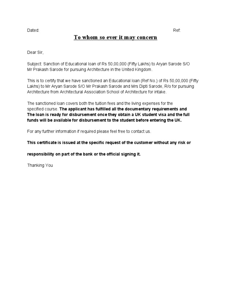 Loan Certificate Format | PDF