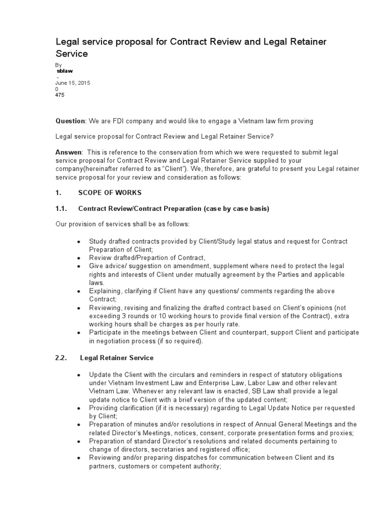 Legal Service Proposal For Contract Review and Legal Retainer Service ...