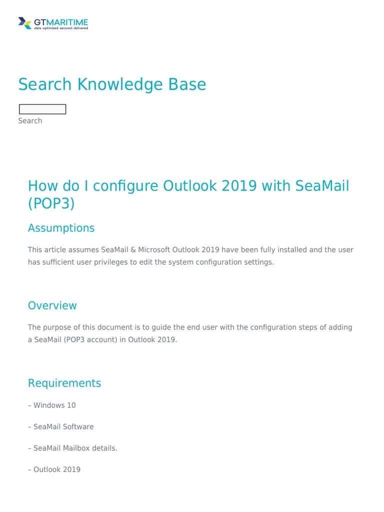 Configure SeaMail in Outlook 2019 | PDF | Microsoft Outlook | Port ...