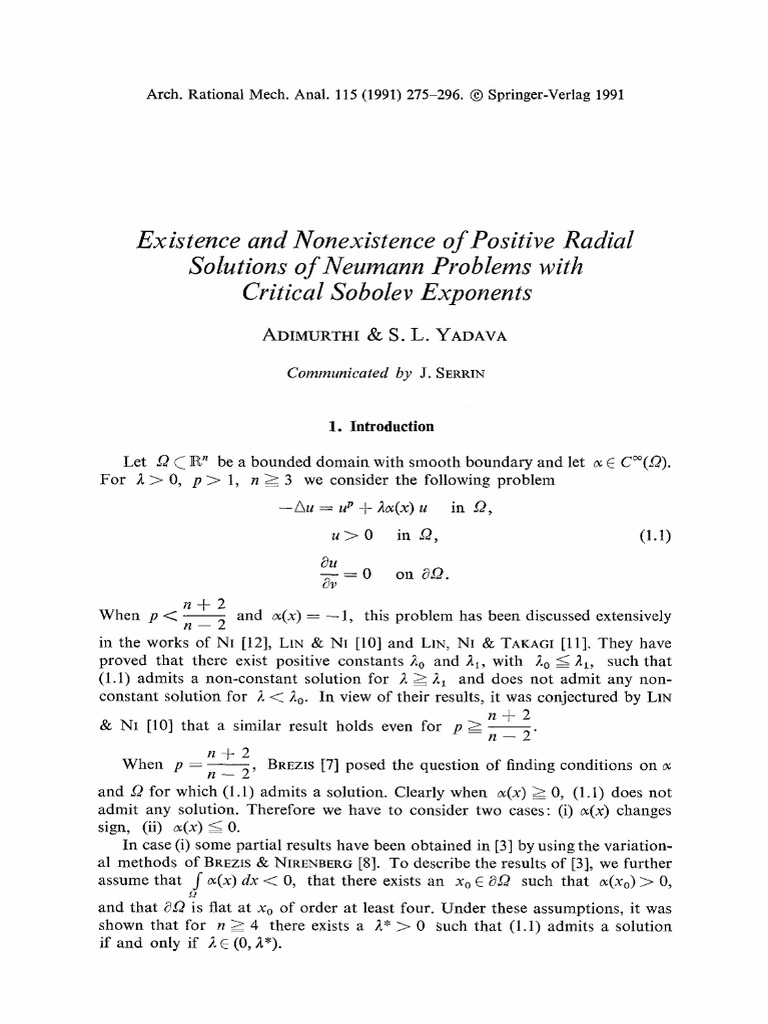 Existence and Nonexistence of Positive Radial Solutions of Neumann Problems With Critical ...