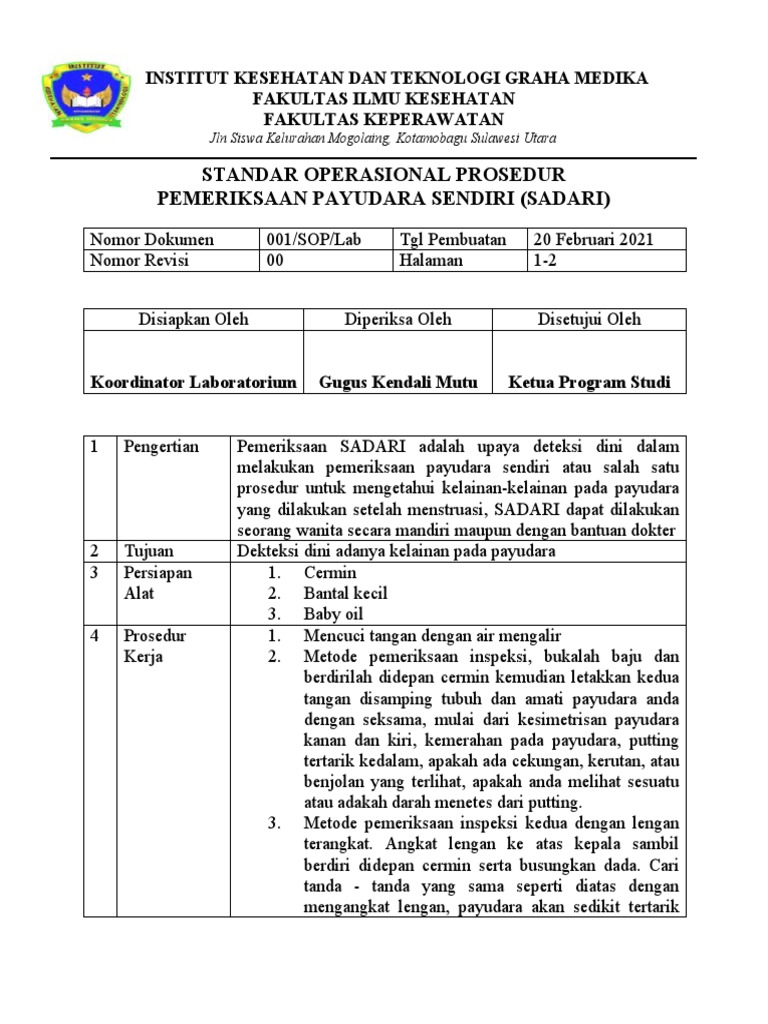 SOP Pemeriksaan SADARI | PDF