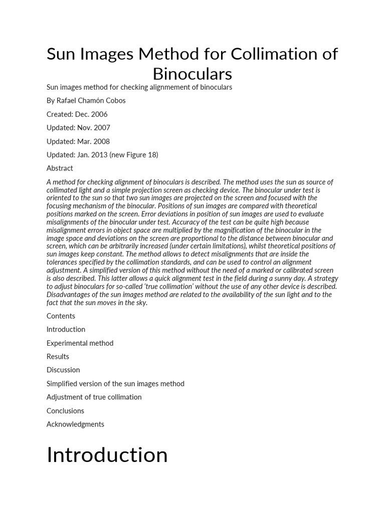 Collimation of Binoculars With Sun Images | PDF | Minute And Second Of ...