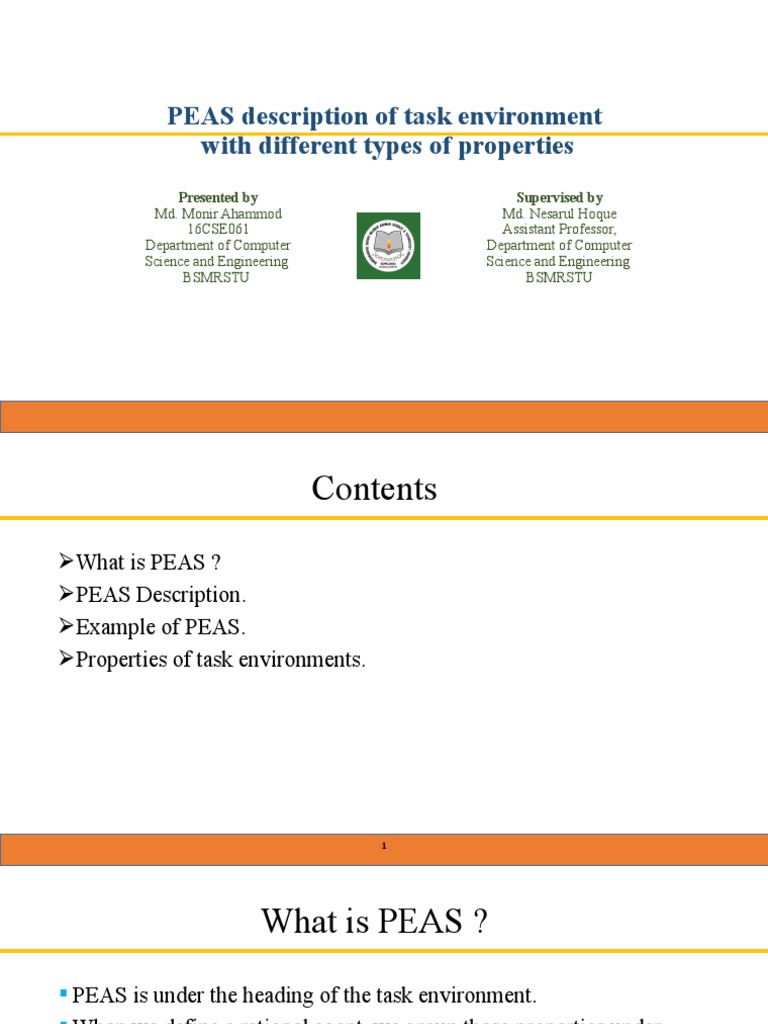 PEAS Description of Task Environment With Different Types of Properties ...