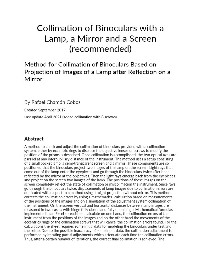 Collimation of Binoculars With A Lamp | PDF | Mirror | Optics